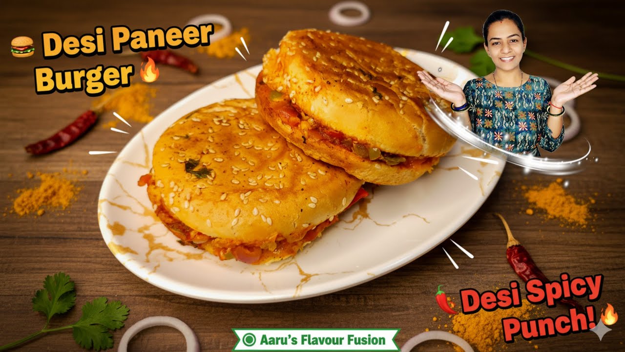 Desi Paneer Burger | Street style Tawa Masala Paneer Burger Recipe # ...