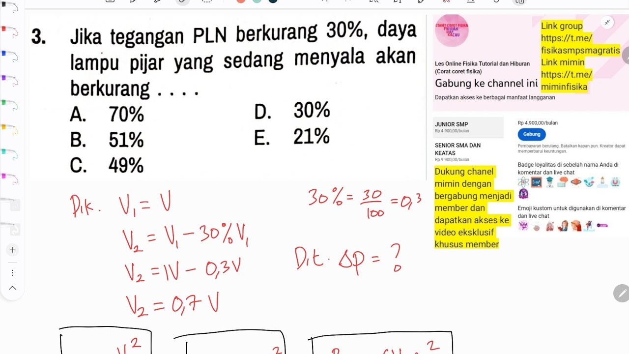 Menghitung pengurangan daya lampu pijar saat tegangan PLN berkurang 30% ...
