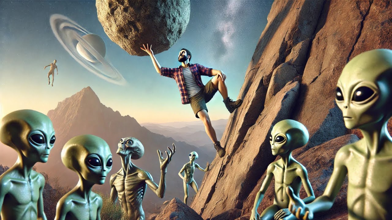 Human bets he can carry an alien boulder uphill; aliens scream when he ...