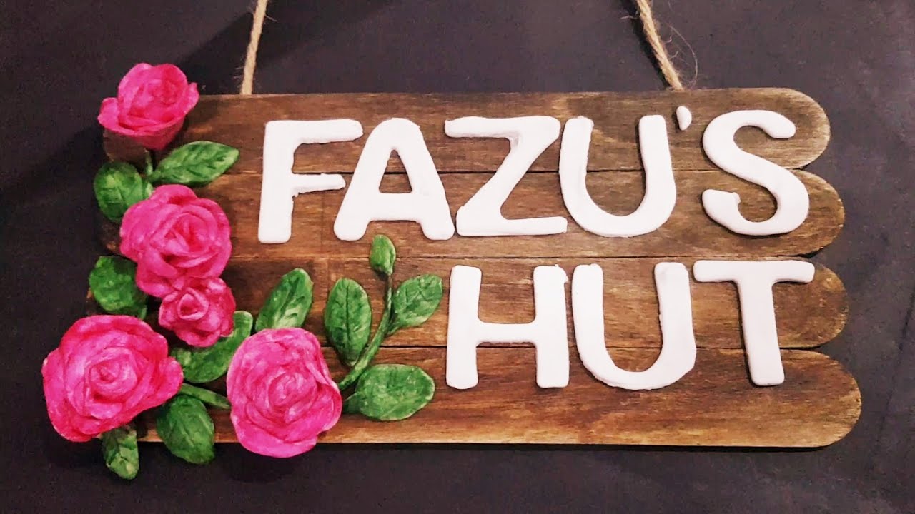 DIY name plate| name plate for home| air dry clay|popsicle stick craft ...