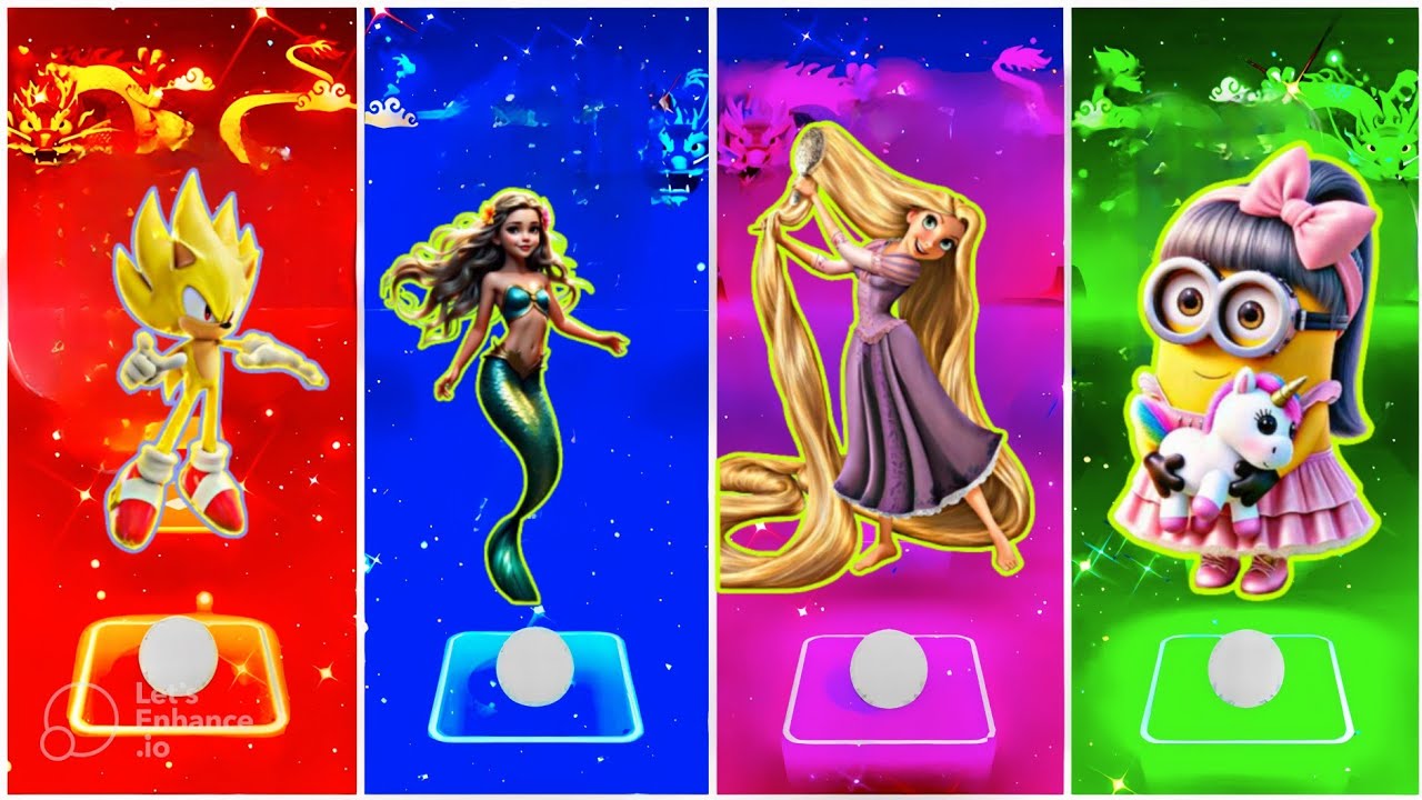 SONIC 🆚 MERMAID MAGIC 🆚 TANGLED 🆚 MINIONS TILES HOP COFFIN DANCE SONG ...