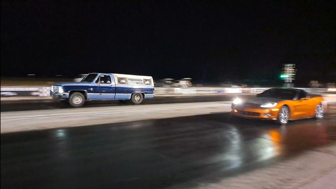 With the camper shell! Square body Chevy with the slicks drag racing ...