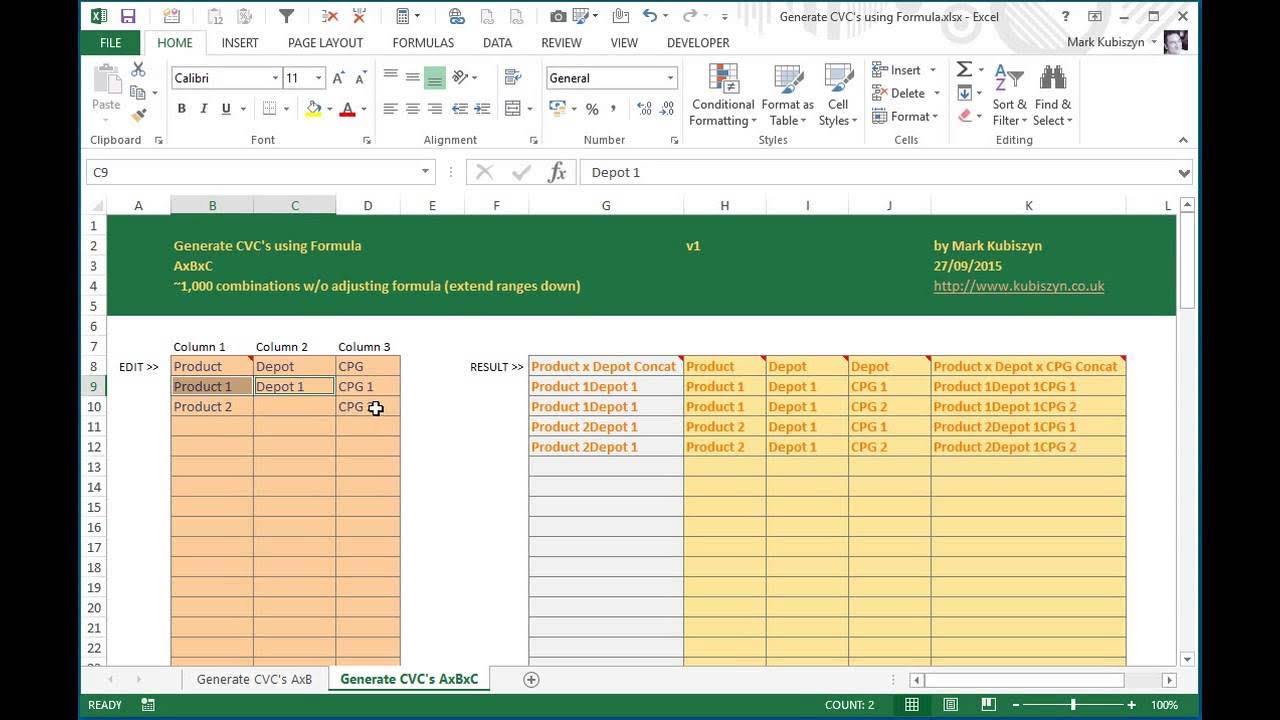 Generate CVC Combinations for Demand Planning using Excel Formula - YouTube