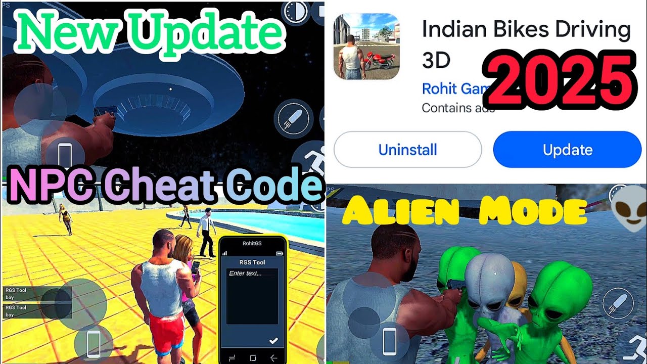 How to play Alien Mode UFO 👽 and NPC Dance Cheat Code in Indian Bike Driving 3D New Update 2025 ...