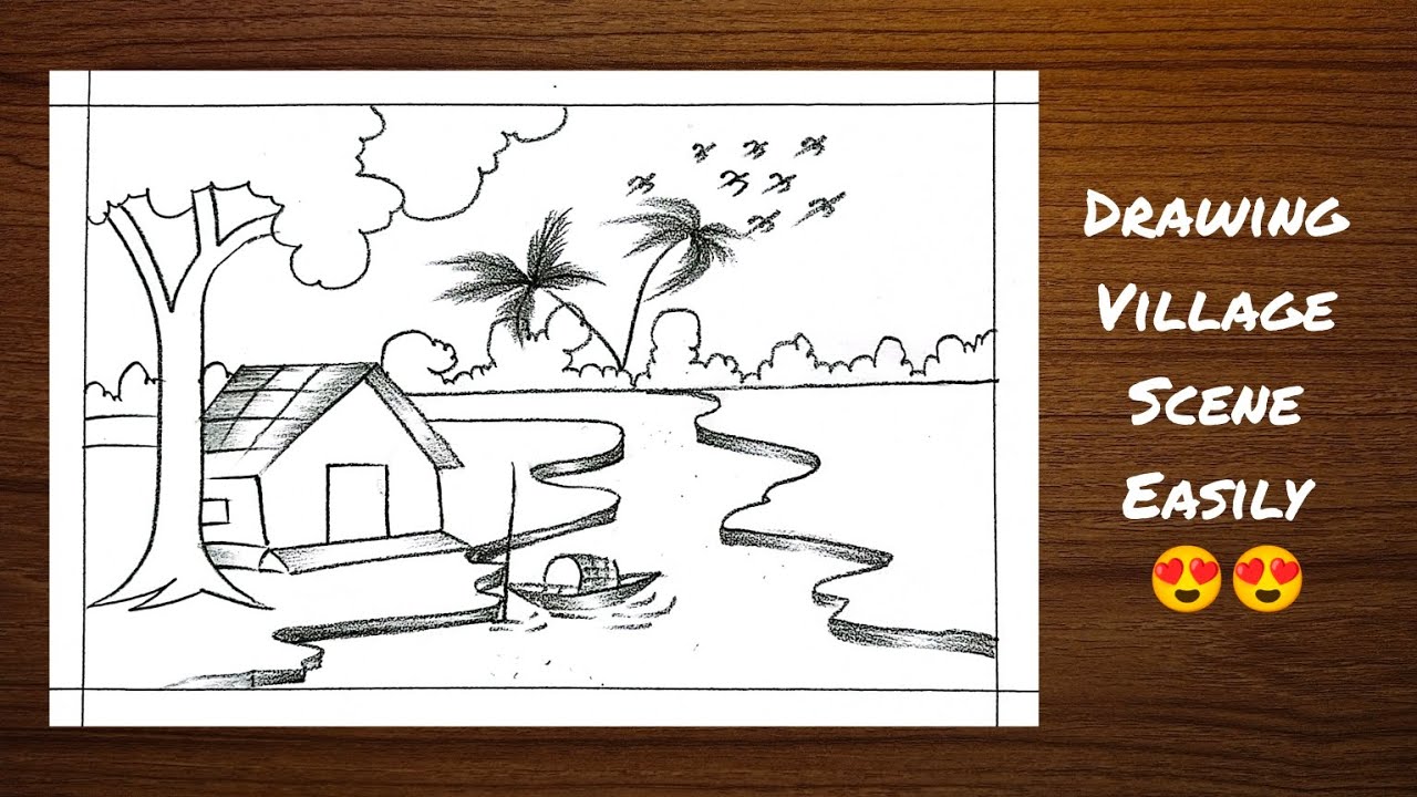 How To Draw Village Scene Easily. 😍😍😍 - YouTube