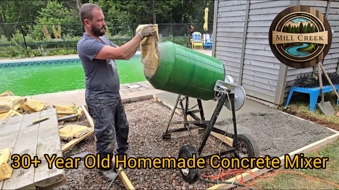 Using a Homemade Concrete Mixer to Pour a 10' x 15' Concrete Slab - YouTube