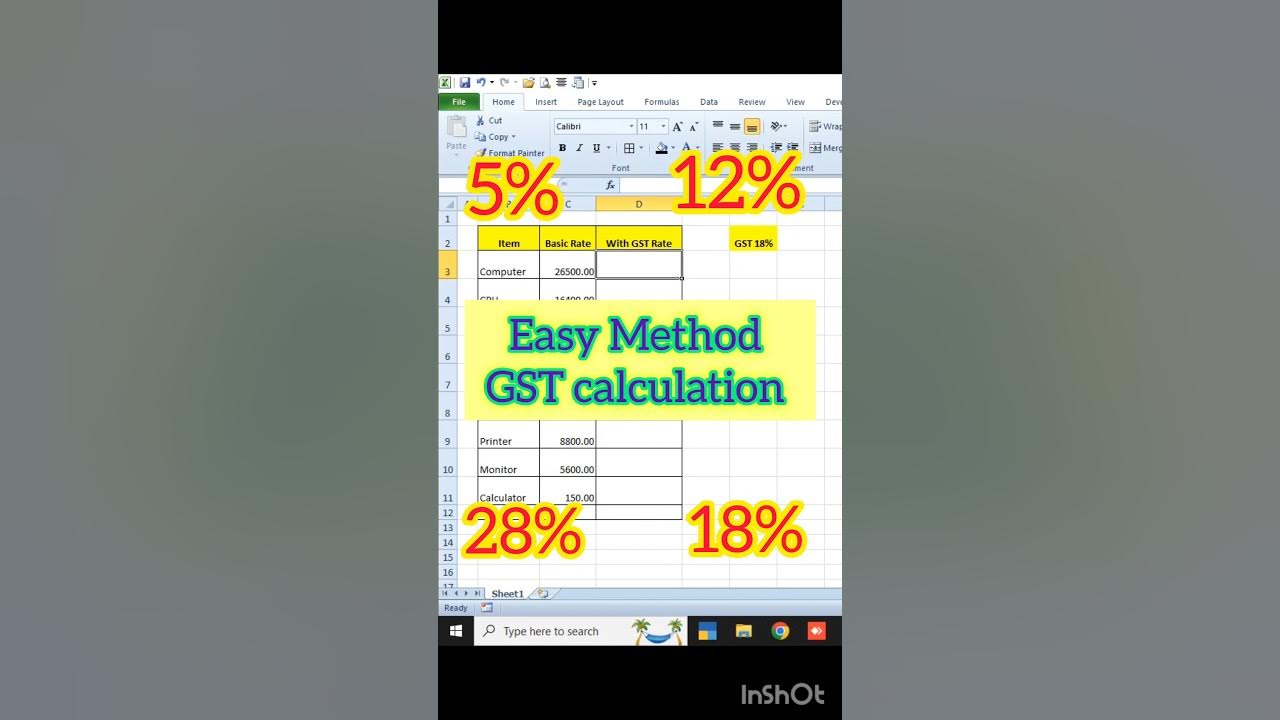 GST calculation of Excel Tricks and Tips #excel #exceltutorial #exceltips #ppt - YouTube