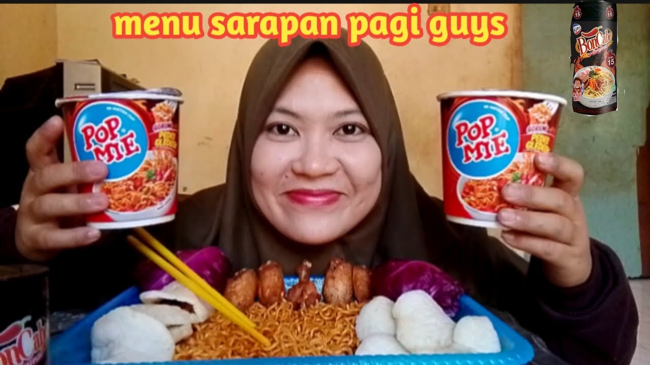 MENU SARAPAN PAGI!? 2 CUP POP MIE GORENG PEDES GLEDEK, CHICKEN WING+LALAPAN DAN KERUPUK - YouTube