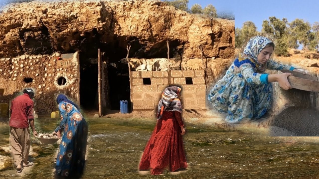 Living in a hut: building a hut in a shelter under a cave - YouTube