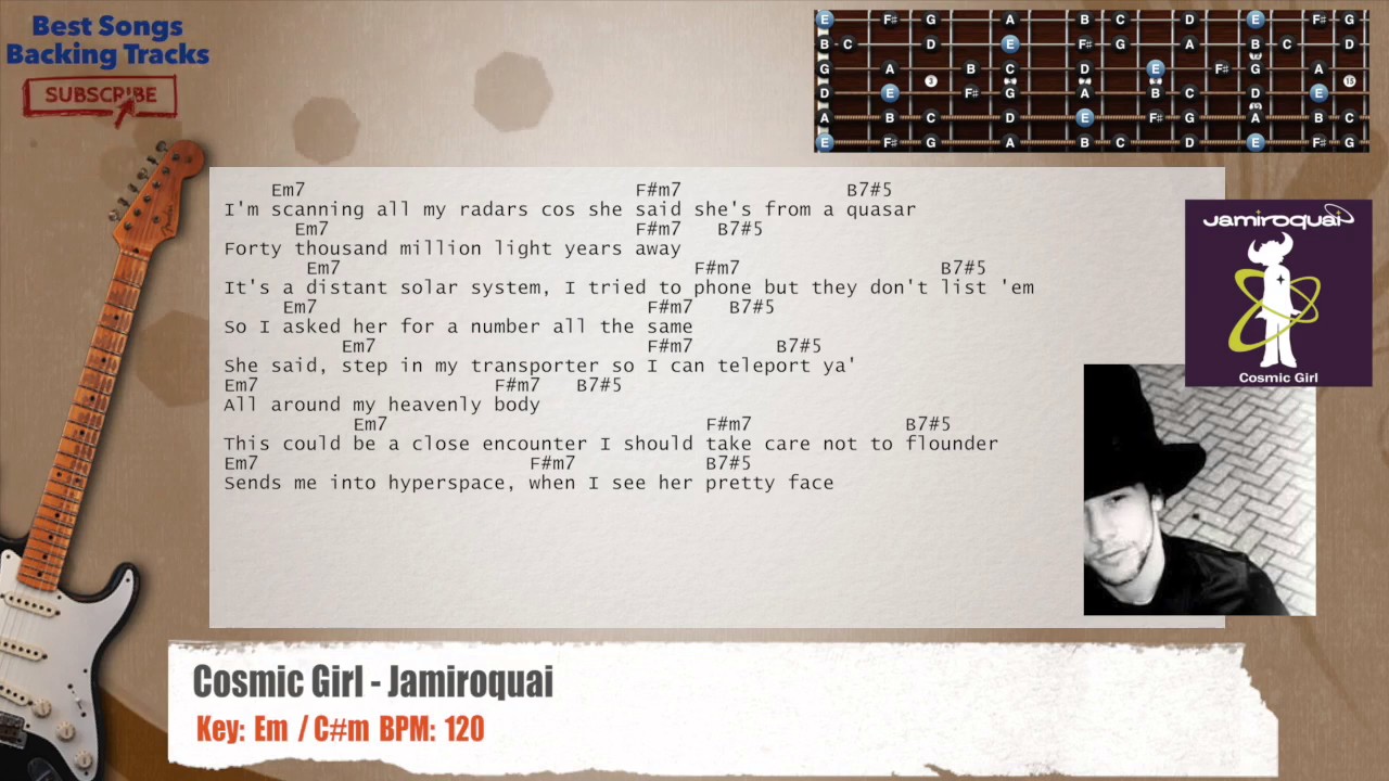 🎸 Cosmic Girl - Jamiroquai Guitar Backing Track with chords and lyrics ...