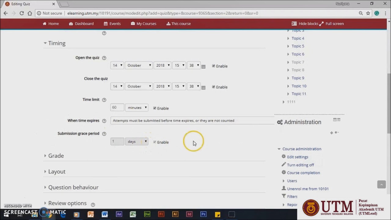 UTM e-Learning | Student Assessment Using Quiz - YouTube