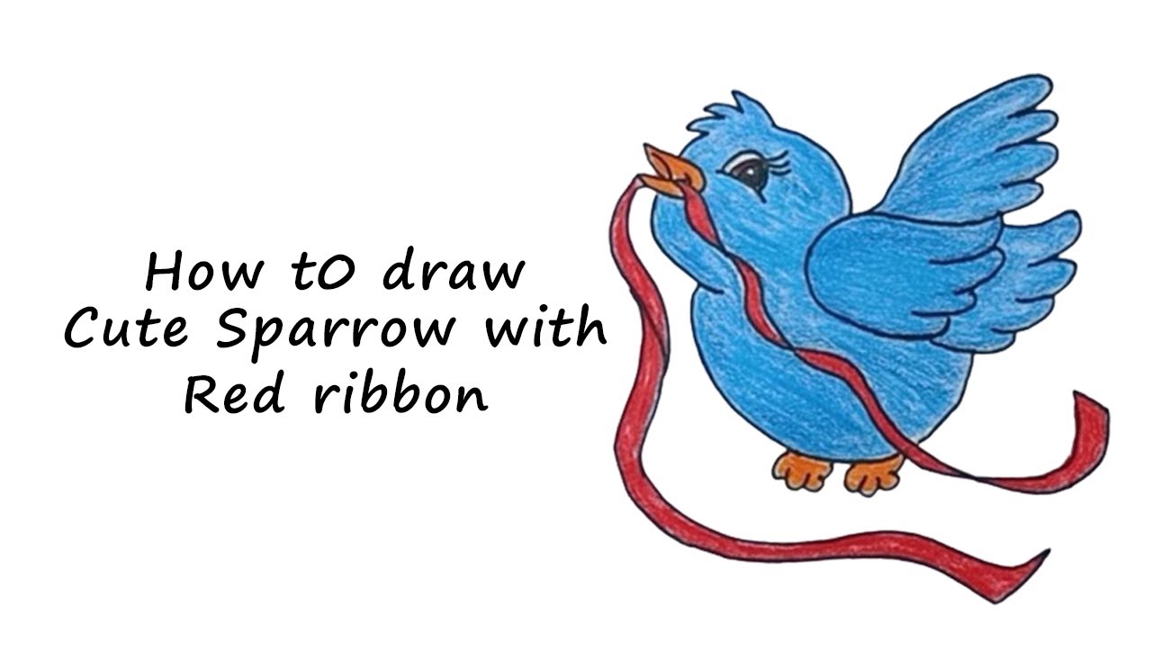 how to draw a cute sparrow with red ribbon | #easy #sketch #artfun | # ...