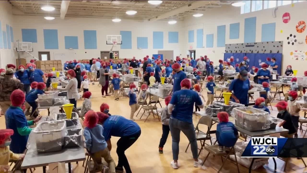 Lowcountry students pack more than 50,000 meals for food bank - YouTube
