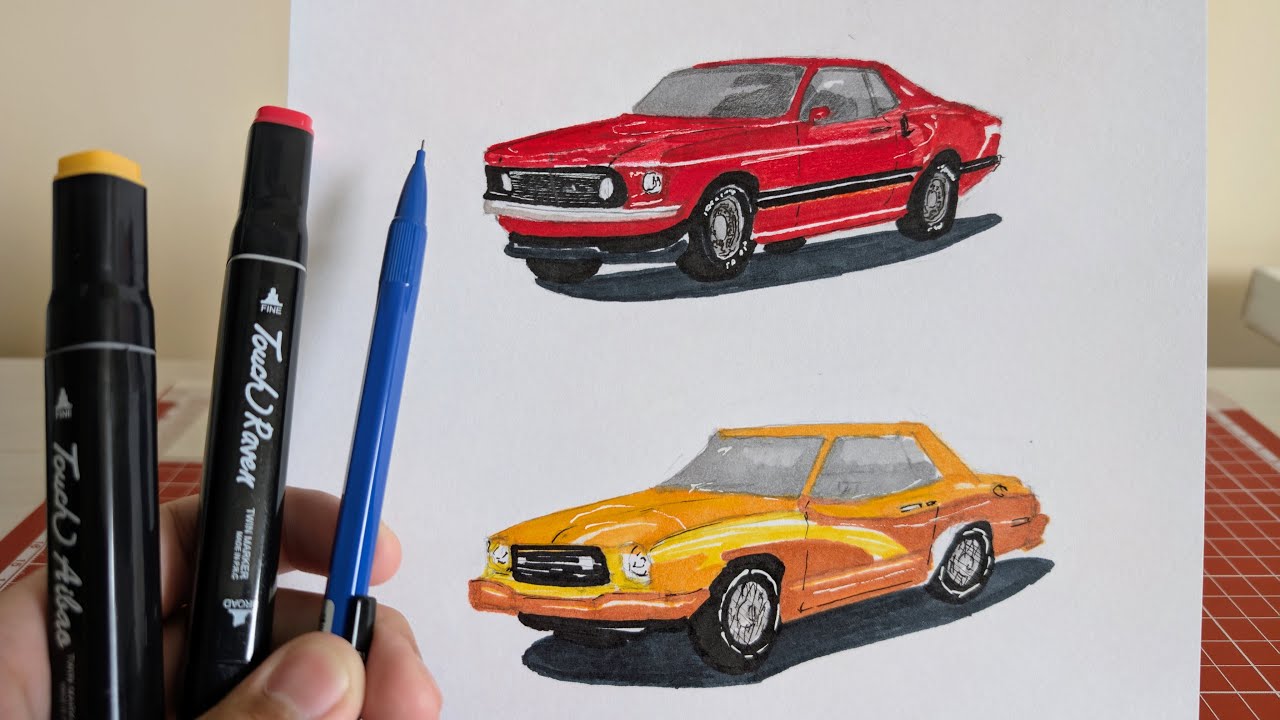 Easy Drawing of Two Ford Mustang Generations in 12 Minutes - YouTube