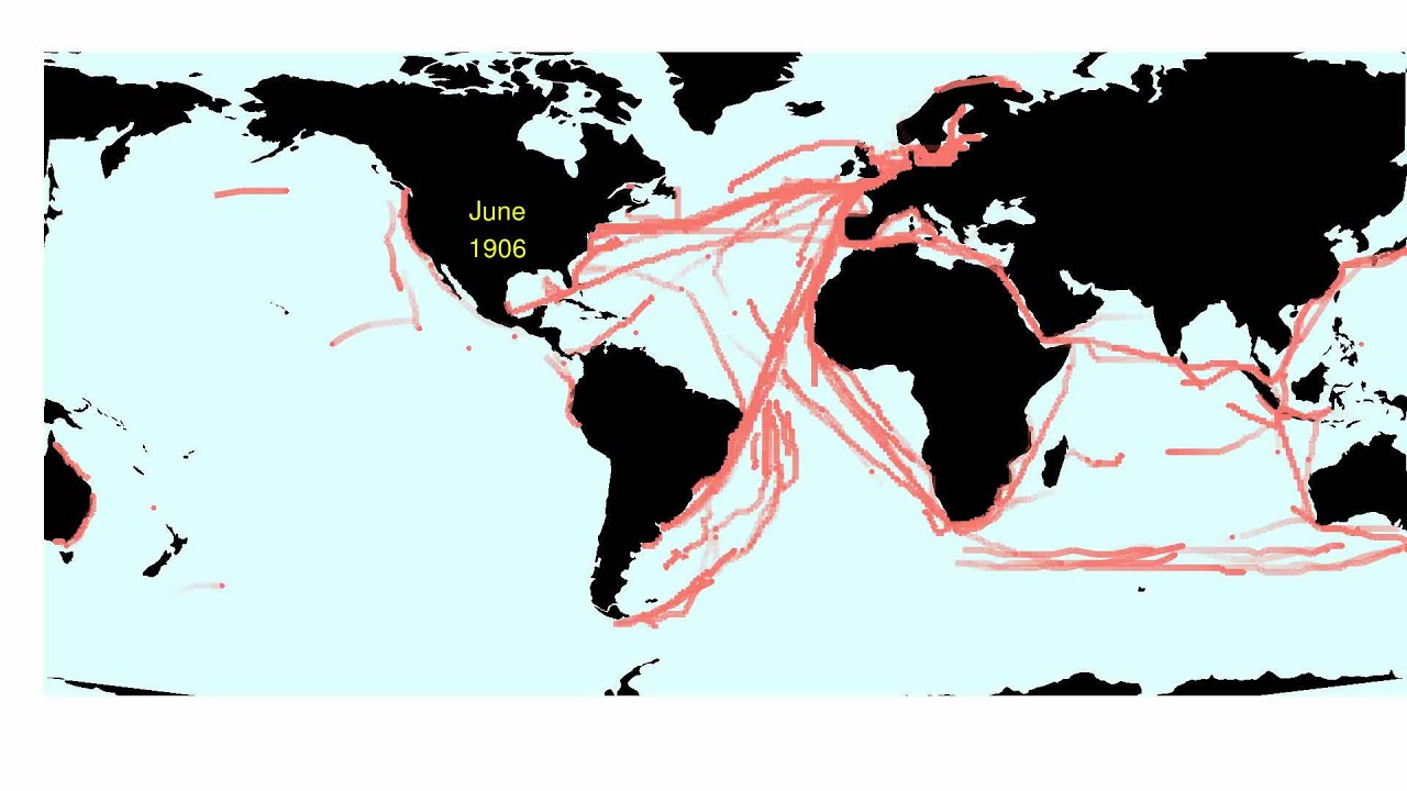 German ship paths (Deutsche Seewarte Marine) 1855-1939 - YouTube