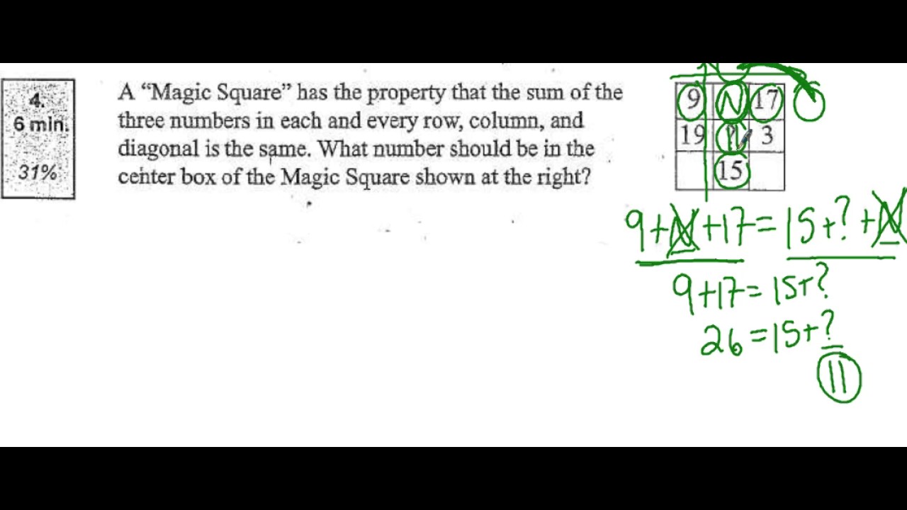 5th grade math olympiad magic square - YouTube