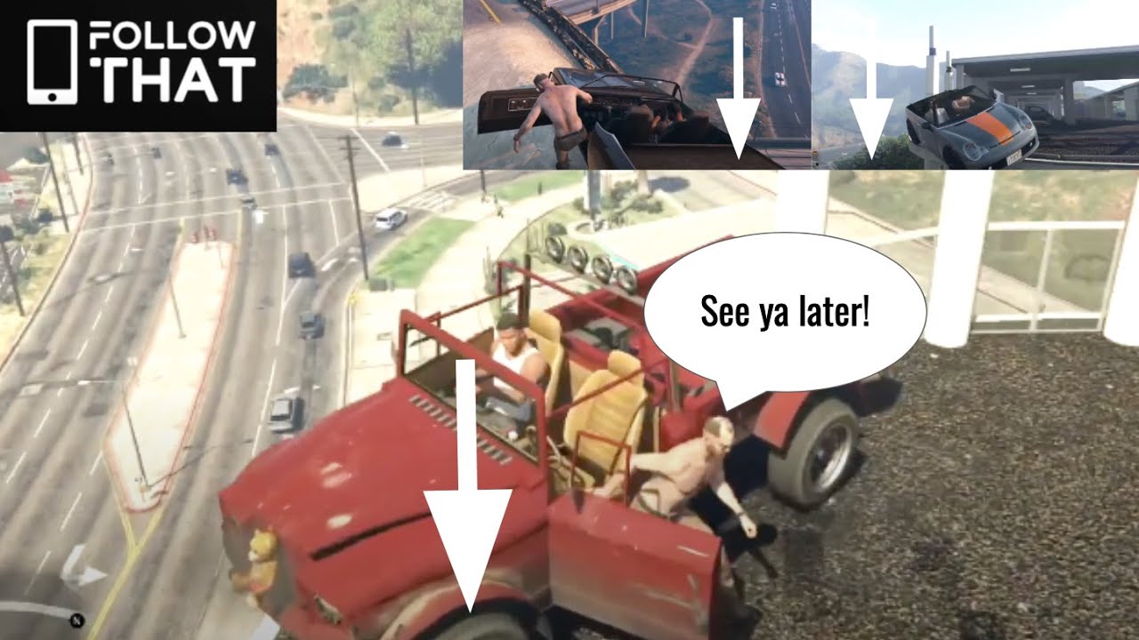 Dropping characters over the edge in GTA 5: trolling Trevor, Michael ...