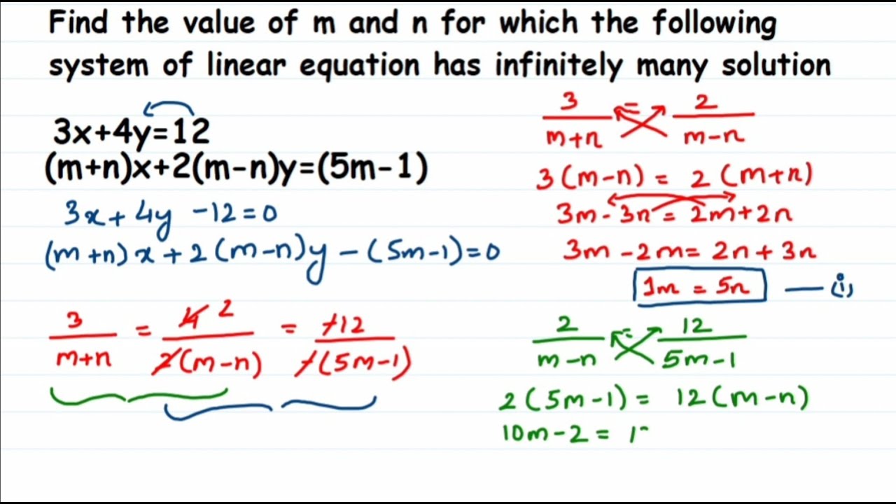 Find Value Of M And N If Linear Equation Has Infinitely Many Solution