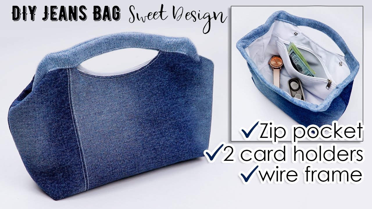 DIY WIRE FRAME JEANS PURSE BAG DESIGN TUTORIAL Beginner Friendly Idea ...