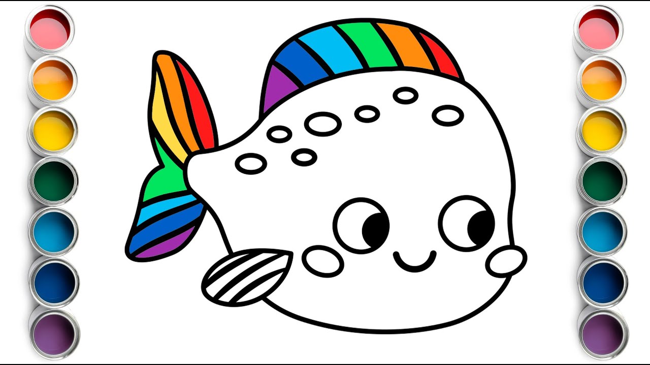 How to draw rainbow color fish | easy drawing for kids | how to make ...