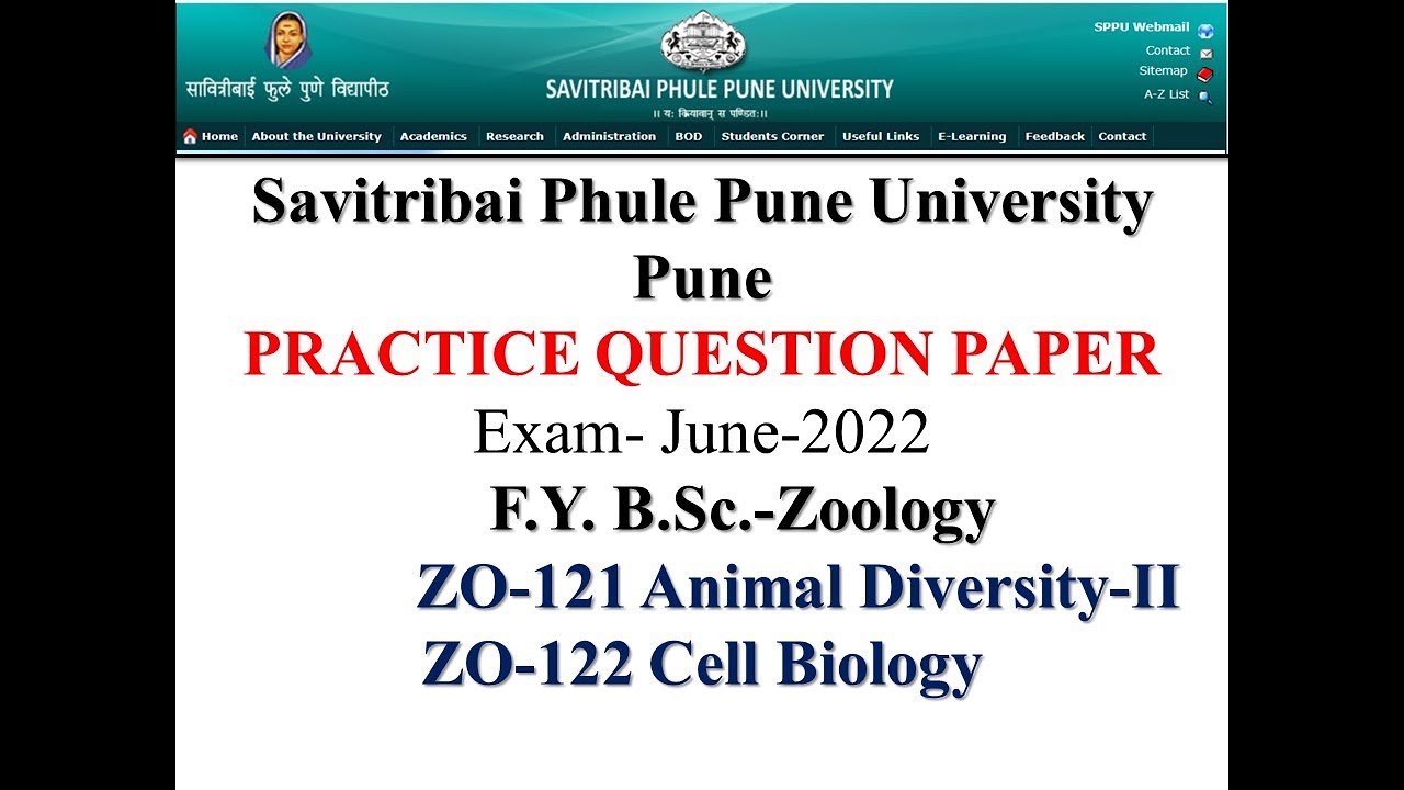 F. Y. B. Sc. - Zoology Practice Question Paper 2022 SPPU Pune Summer ...