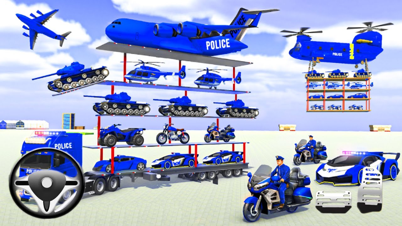 Police Car Transport Truck - US Police Plane Transporter Parking Game ...