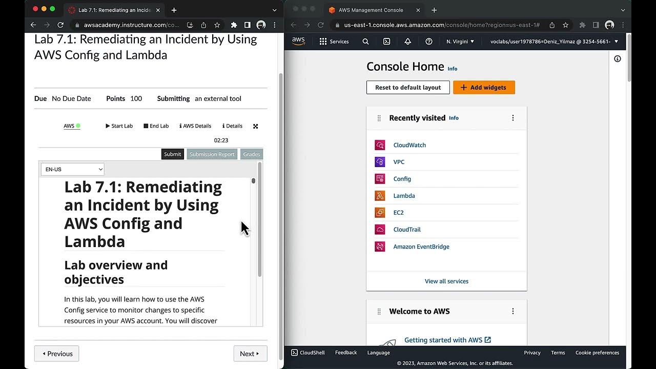 AWS Academy Cloud Security Lab 7.1: Remediating an Incident by Using AWS Config and Lambda - YouTube
