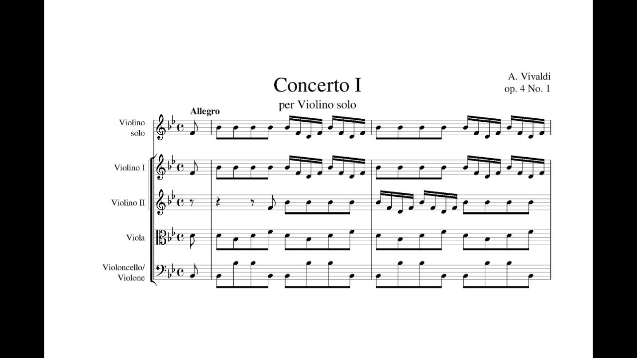 Antonio Vivaldi - Violin Concerto in B-flat major RV 383a (Sheet Music Score) - YouTube