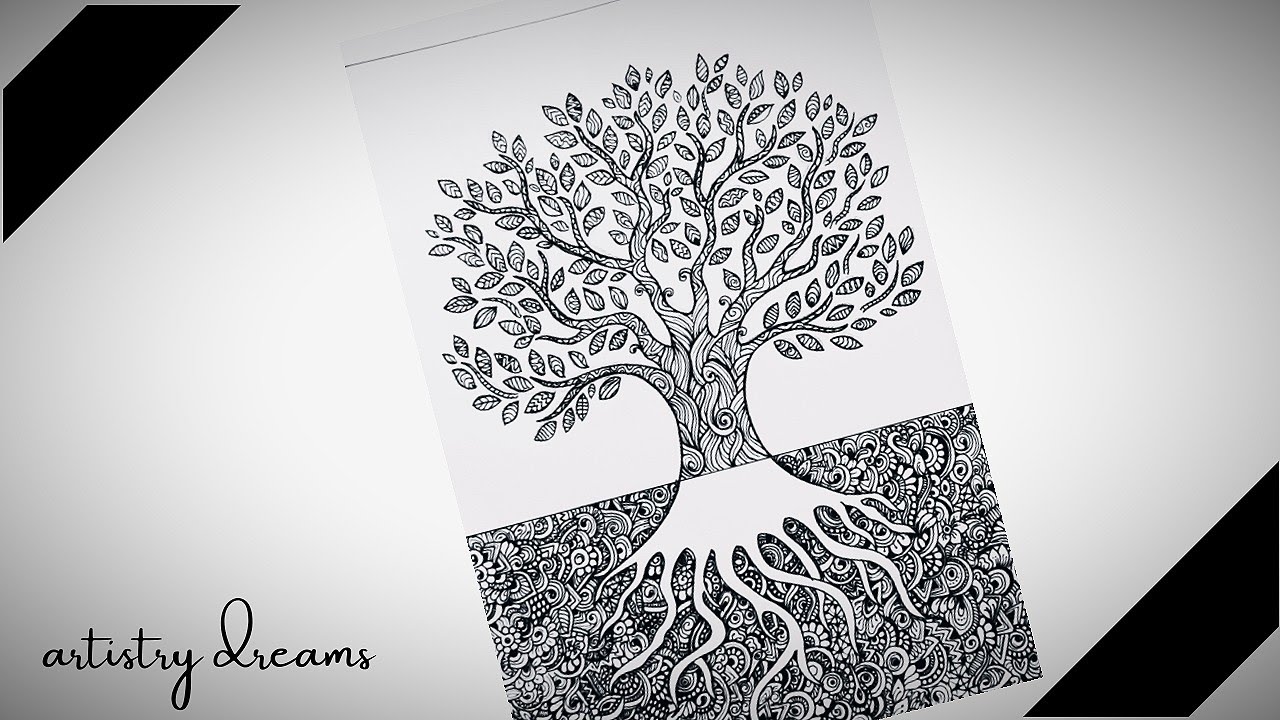 Doodle art / tree zendoodle / zentangle for beginners/ zendoodle/ black ...