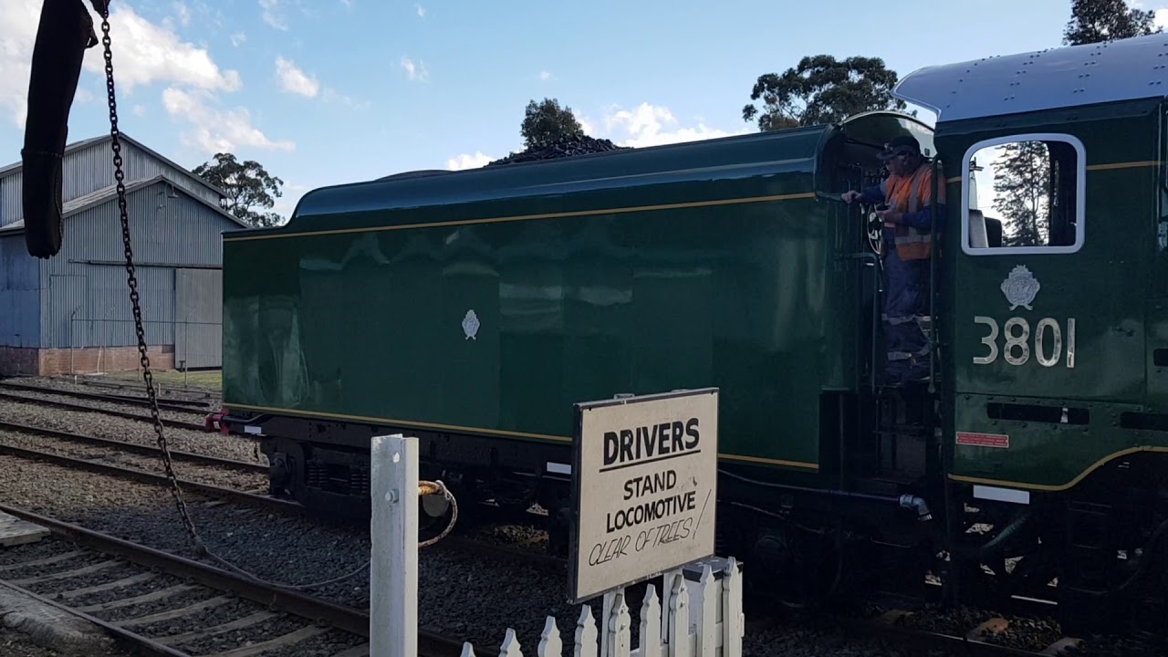 Steam locomotive 3801 being shunted by 4807 back to loco for light up 2 ...