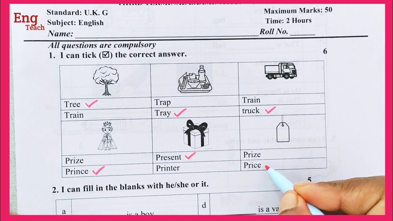 UKG English Question paper | English Question paper of UKG|English ...