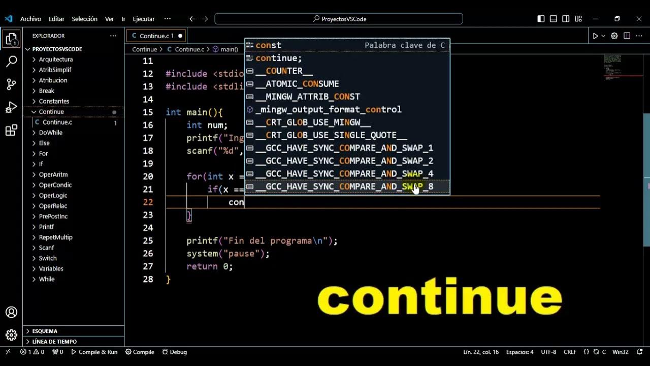 Video 24 Curso lenguaje C - Comando continue - YouTube