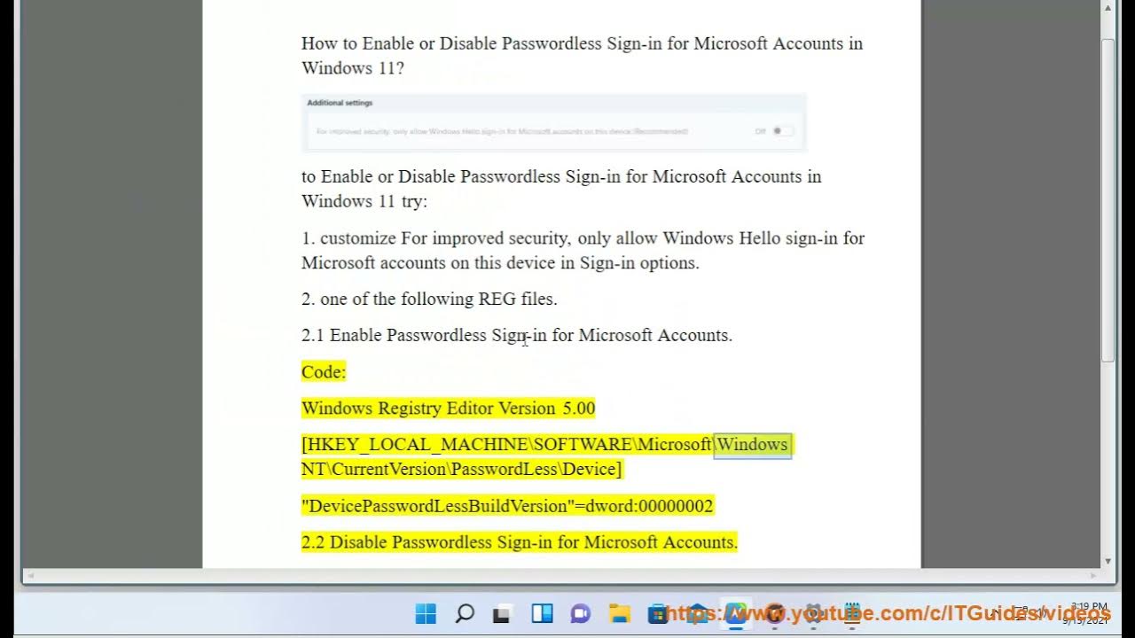 Enable/Disable Passwordless Sign-in for Microsoft Accounts in Windows 11 - YouTube