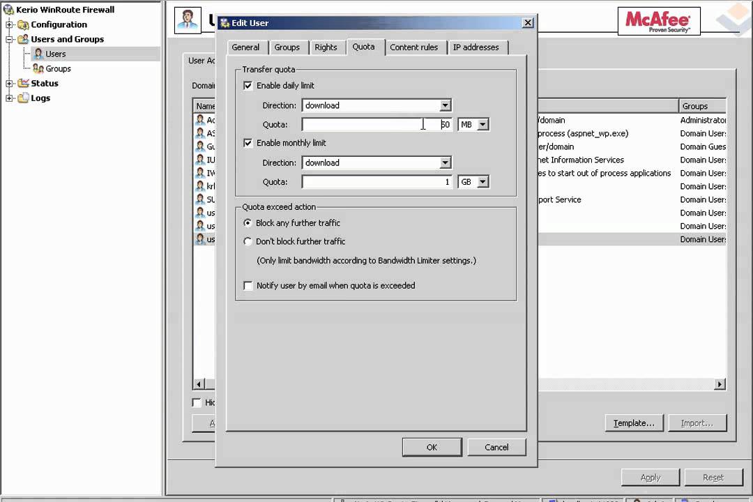 Kerio Firewall - Users - User Template - YouTube