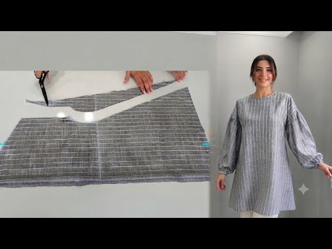 🌸 Kalıpsız Kolay Tunik Dikimi | S-M-L-XL-2XL-3XL Beden Uyumlu Şık Balon Kollu Tunik