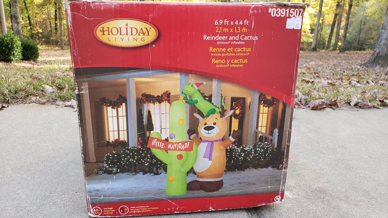 RARE 2012 Christmas Airblown inflatable Reindeer with Cactus Unboxing ...