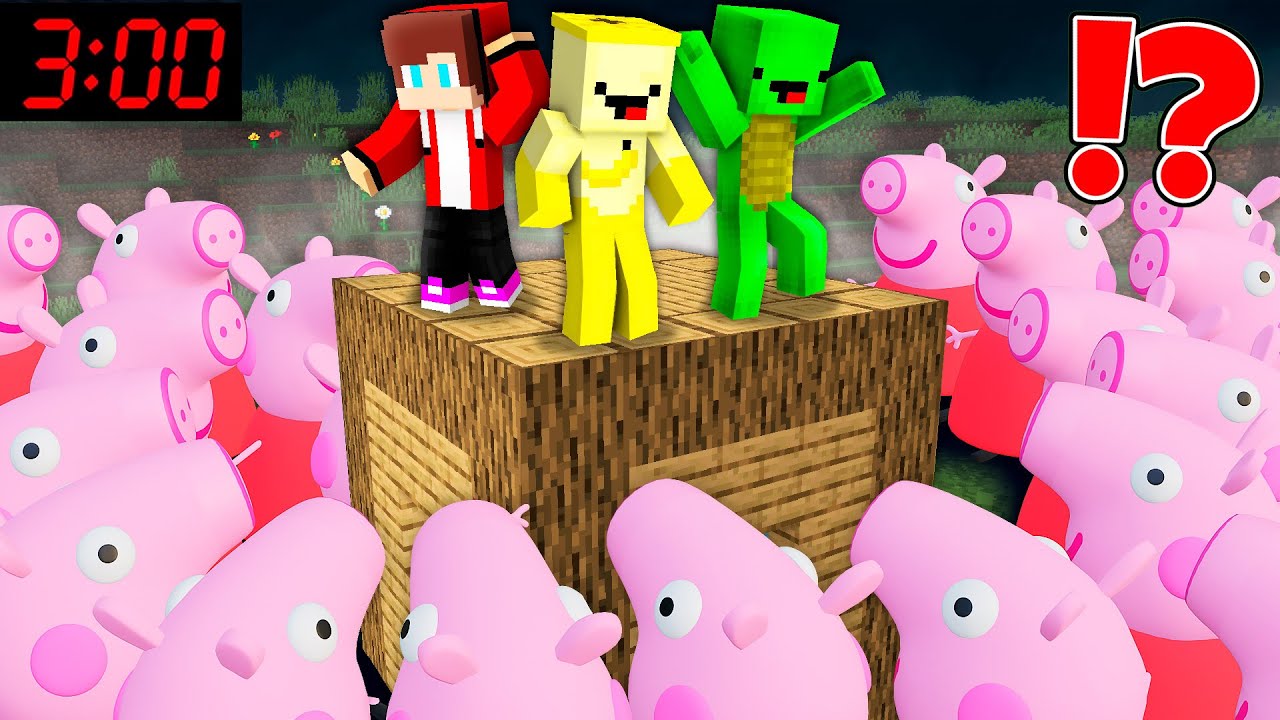 JJ and Mikey and Banana Kid SURROUNDED by ALL PEPPA PIG in Minecraft Maizen Security House - YouTube