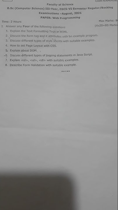 Bsc Computer Science Sem-VI Web Progrmming Degree Third Year Computer Science Question Paper ...