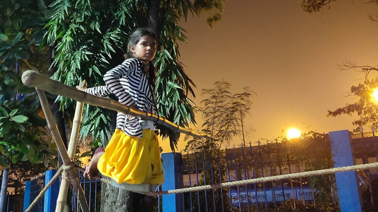 Indian Girl does Balancing Performs on a Rope | Rope Walking - YouTube