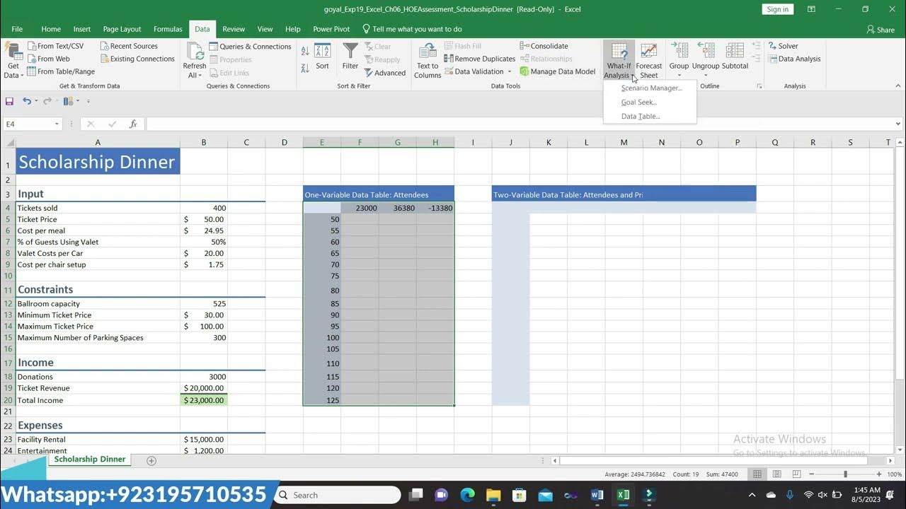 Exp19_Excel_Ch06_HOEAssessment_Scholarship_Dinner | Chapter 06 HOEAssessment Scholarship Dinner ...