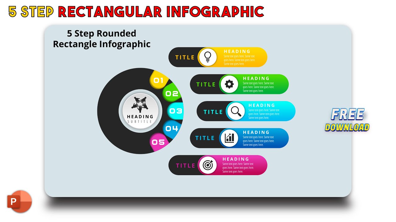90.MS PowerPoint Infographic - 5 Option Rounded Rectangle Presentation ...