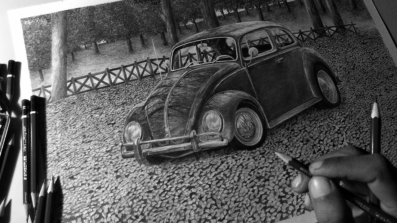 Volkswagen beetle 1967 classic car hyper Realistic Drawing - YouTube