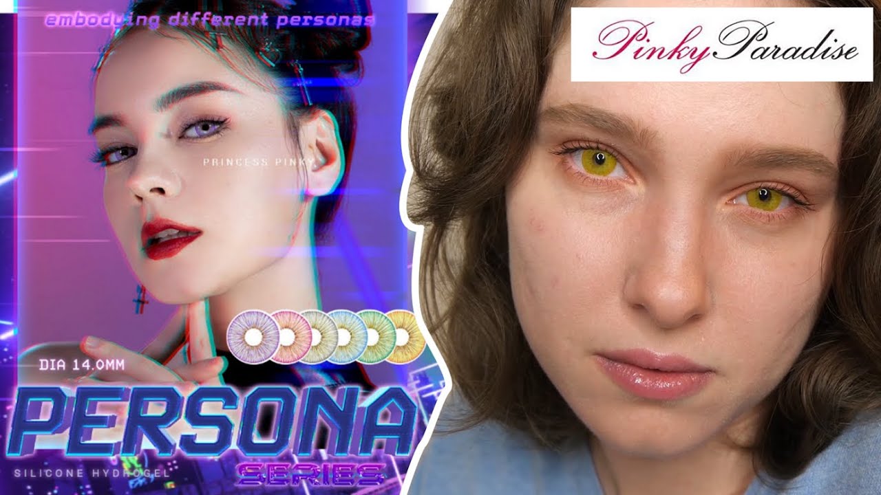 Pinky Paradise PERSONA Yellow & Sensual Grey Lens Try-On Review - YouTube