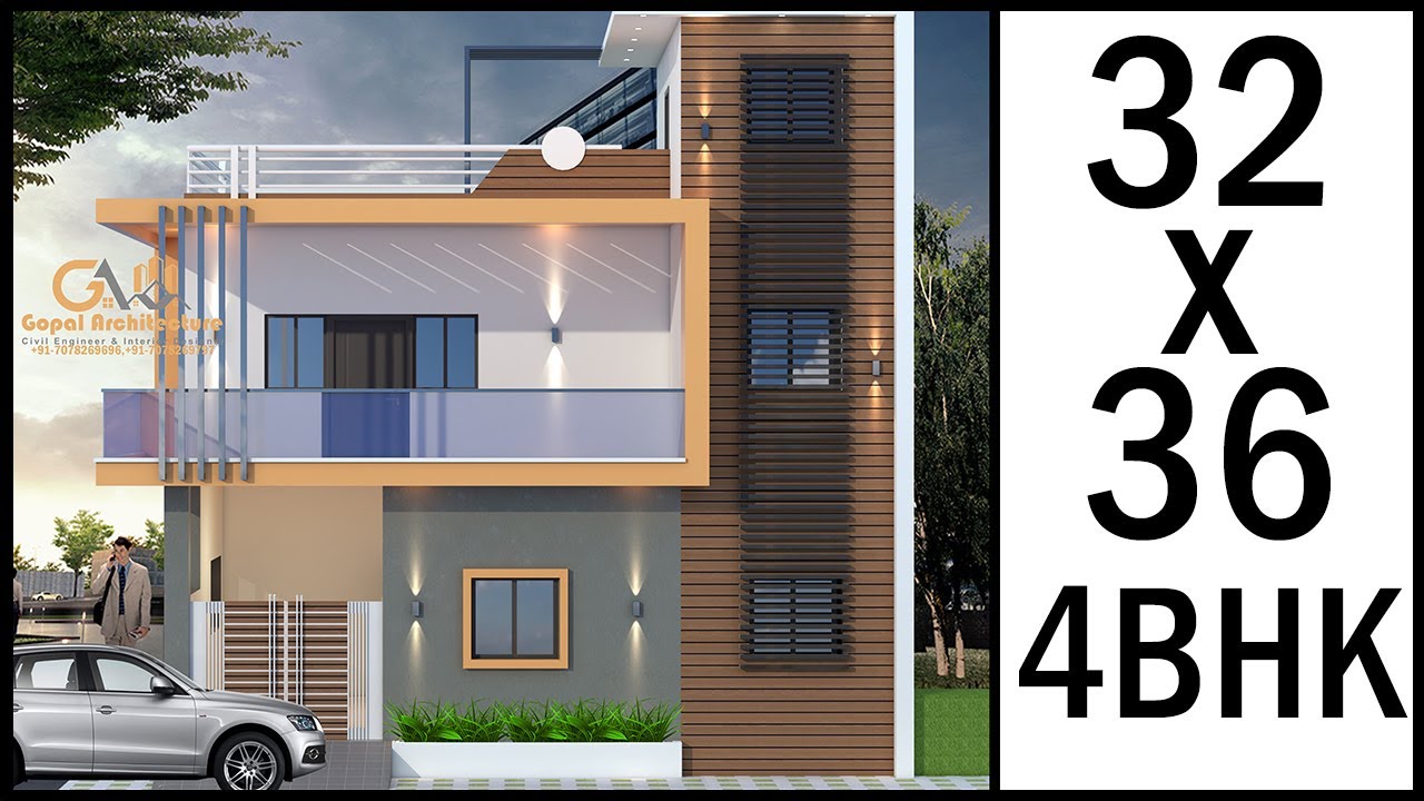 32x36 House Map With Elevation | 32'-0"x36'-0" Home Plan | Gopal ...