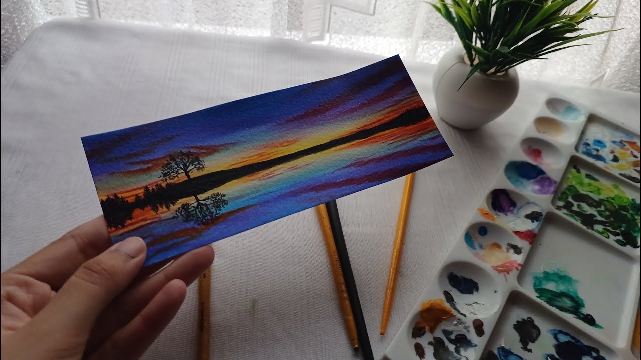 watercolour bookmark/ watercolor landscape/ DIY bookmark - YouTube