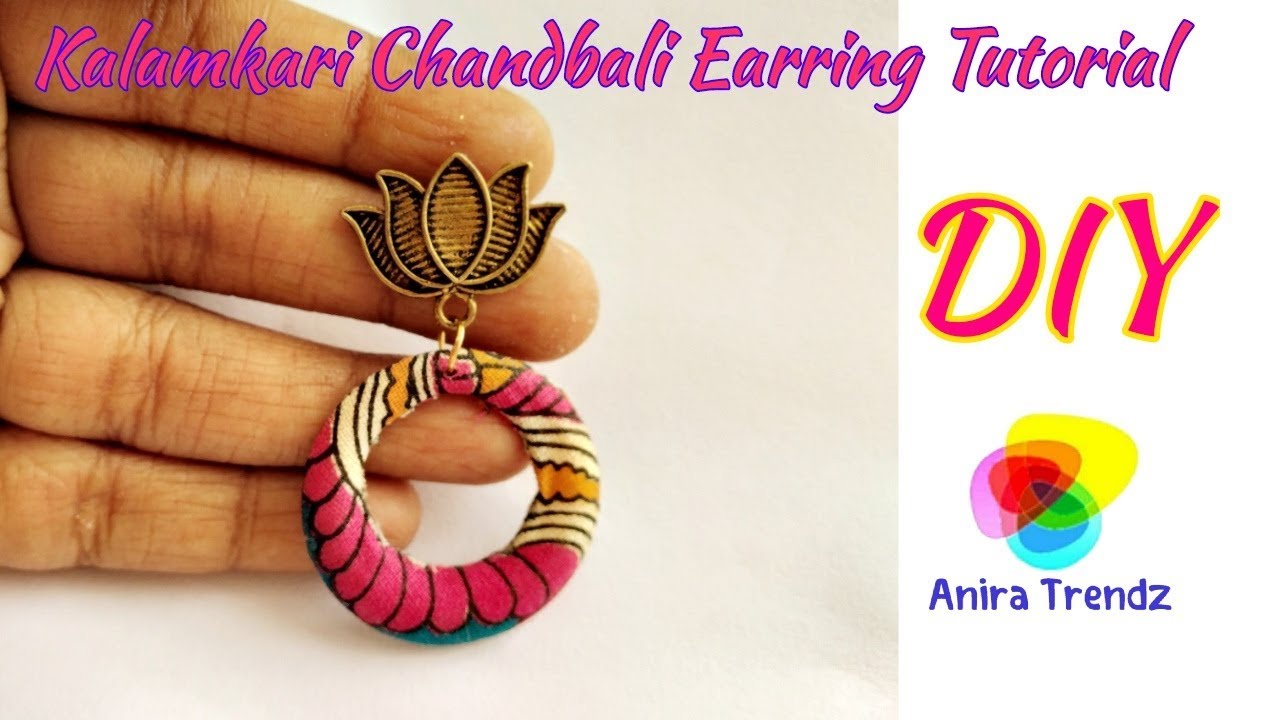 How to make Kalamkari Fabric Chandbali Earring Tutorial DIY chandlier Earrings at home - YouTube