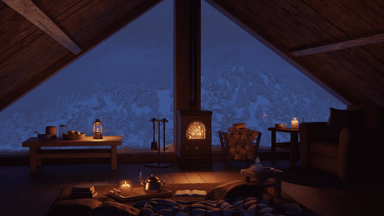 Cozy Winter Cabin Ambience with Relaxing Fireplace & Blizzard Sounds ...