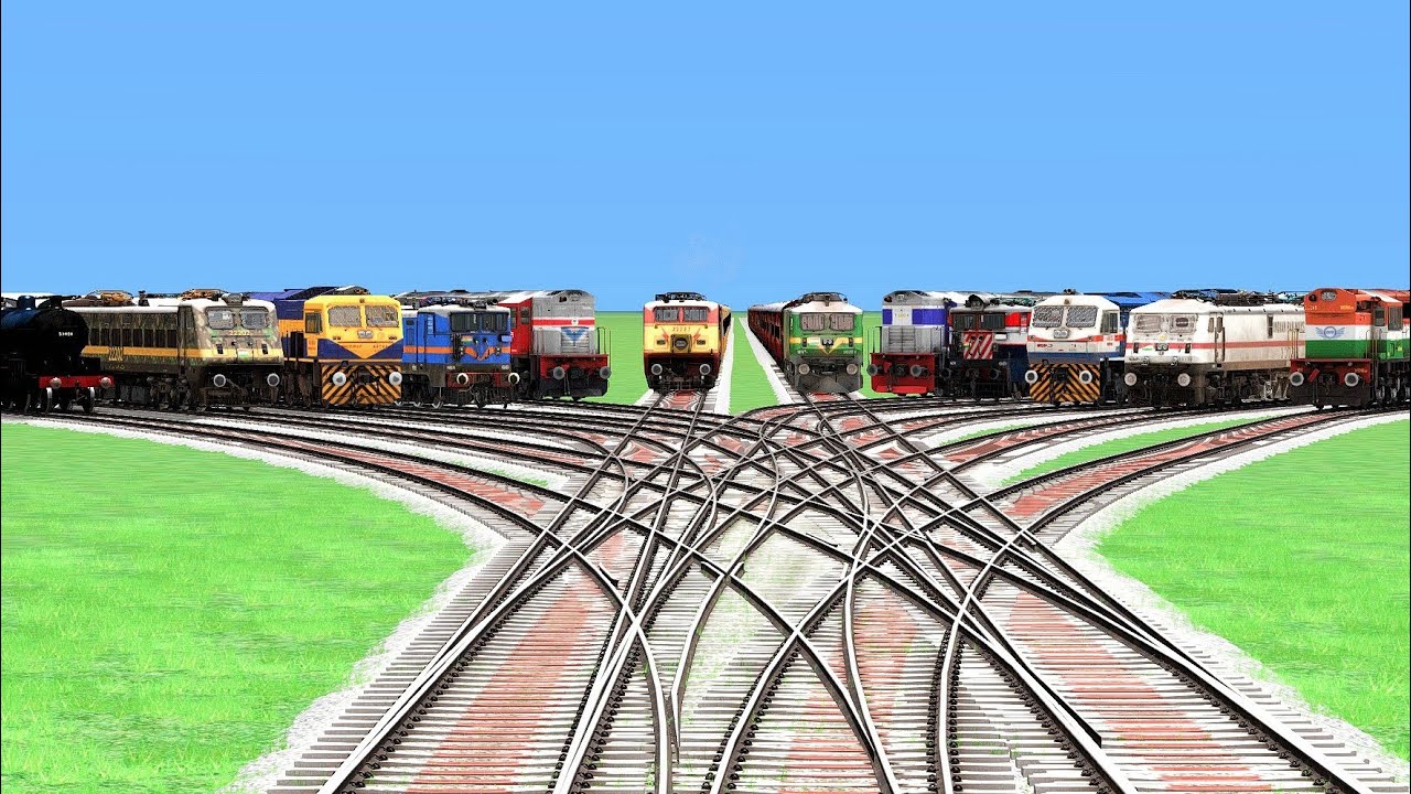 12 PERALAR RACE OF TRAINS ONE AFTER ANOTHER TRANS CROSSING ...