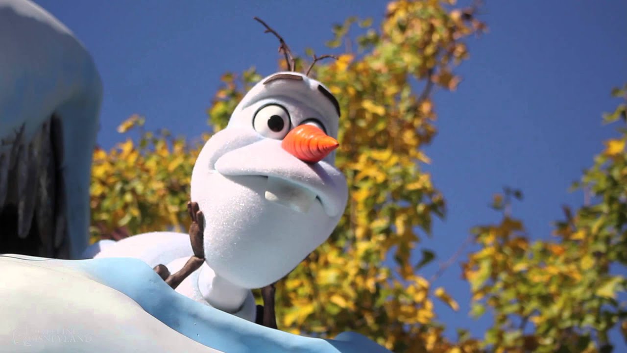 Olaf greets guests atop the entrance to Disneyland's new "Frozen" meet ...