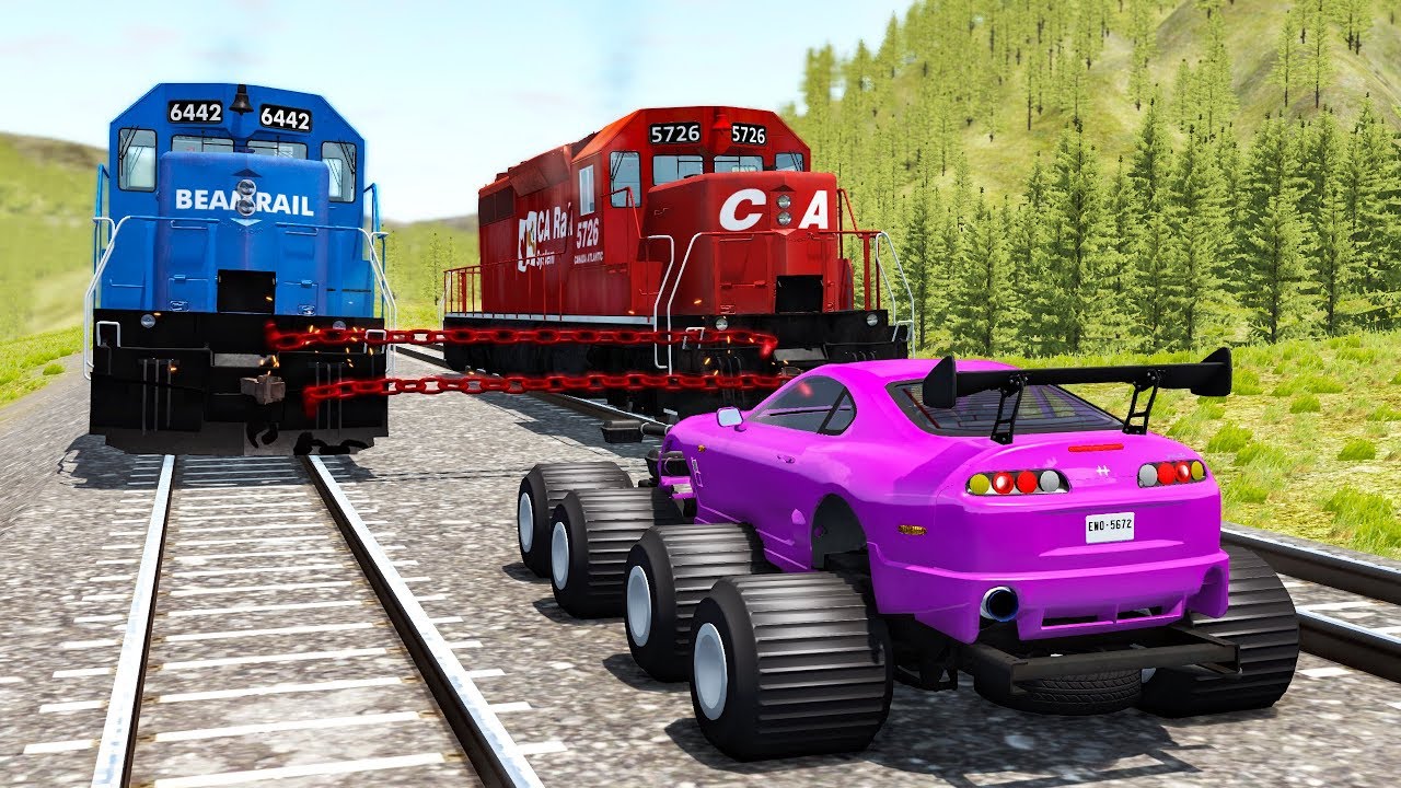 Beamng drive - Chained Trains vs. Cars #1 - YouTube